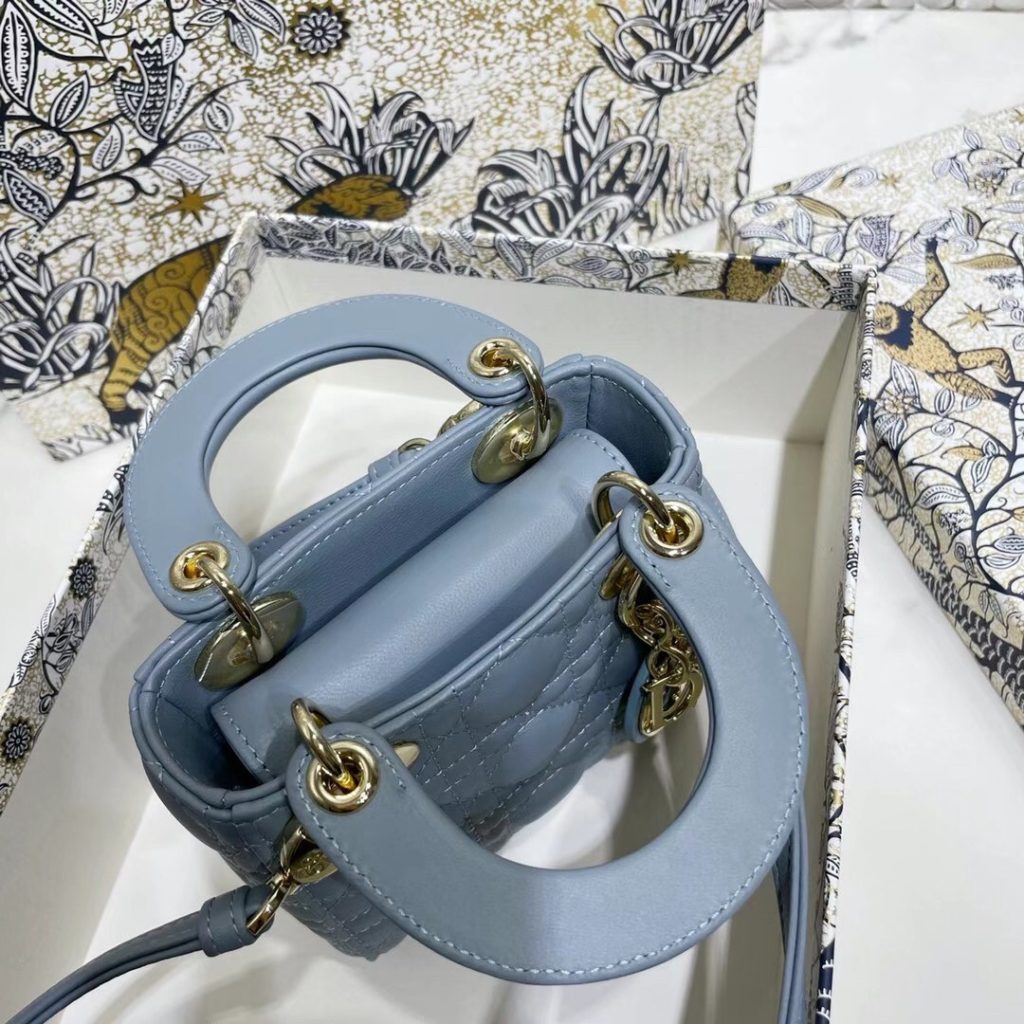 Dior Micro Lady Dior Bag In Blue Cannage Lambskin - Super Clone Reps