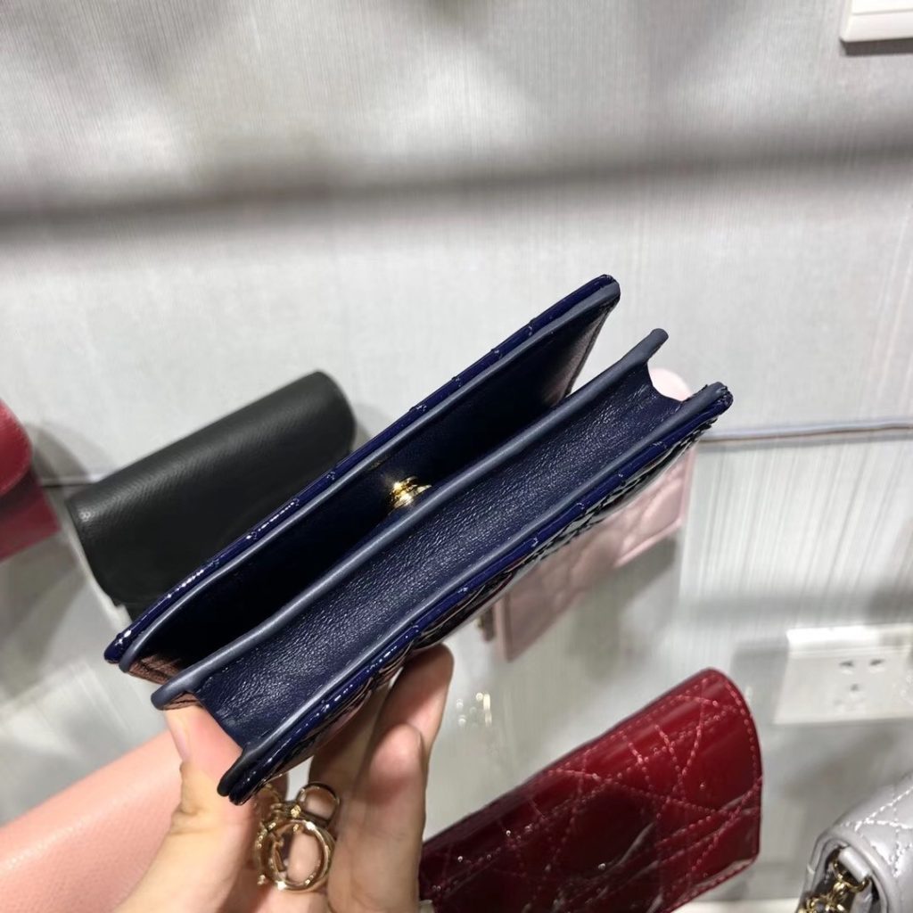 Dior Mini Lady Dior Wallet In Indigo Blue Patent Leather - Super Clone Reps