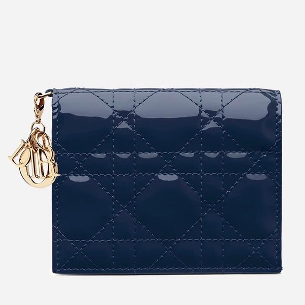 Dior Mini Lady Dior Wallet In Indigo Blue Patent Leather - Super Clone Reps