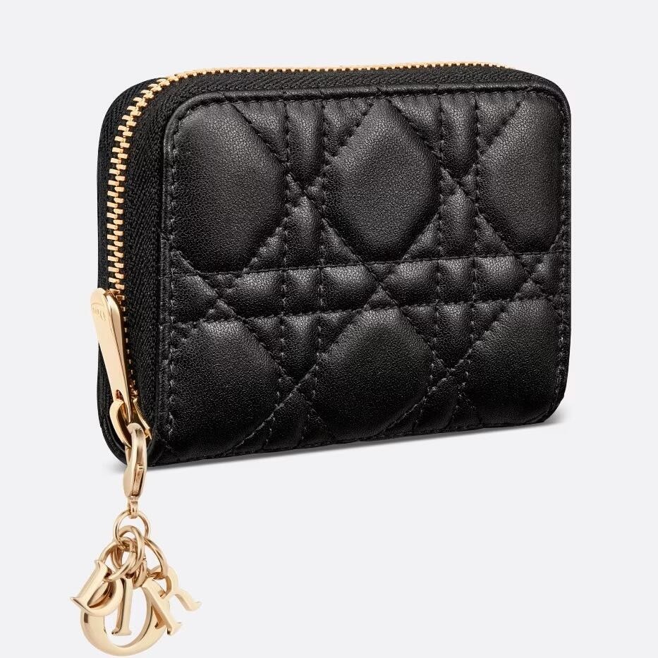 Dior Lady Dior Voyageur Small Coin Purse in Black Lambskin - Super ...